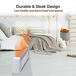 Comfort Zone Baseboard Space Heater with Digital Thermostat, Electric, Dent-Proof End Panels, Overheat Protection, Tip-Over Switch, & Stay-Cool Body, For Home, Bedroom, & Office, 1,500W, CZ650BWT