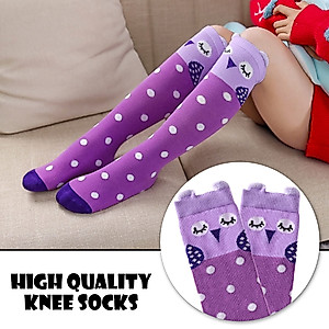POEATEZO 3-12 Years Girls Knee High Socks Kids Funny Animal Pattern Warm Cotton Long Tall Boot Socks 6 Pairs (Cute Animals-B)