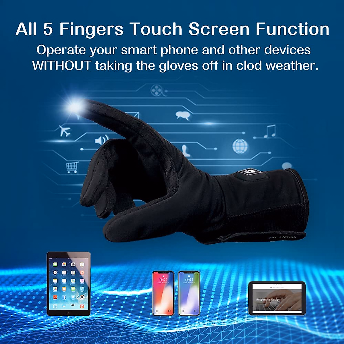 MOUNT TEC Light Weight Stretch Heating Glove Liners Heated Gloves for Men & Women Hand Warmer for Winter Sports Dog Walking Biking Riding Skiing Cycling Hunting Snowboarding (Black, M/L)