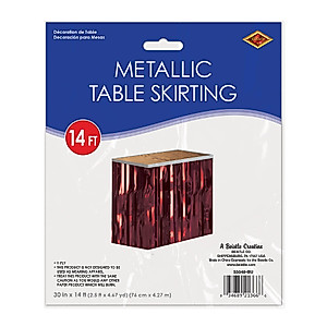 Beistle 1-Ply Metallic Plastic Foil Fringe Table Skirt Parade Floats, Mardi Gras Party, Birthday Decorations, Baby Shower Celebration, Wedding Reception, 30" x 14', Burgundy