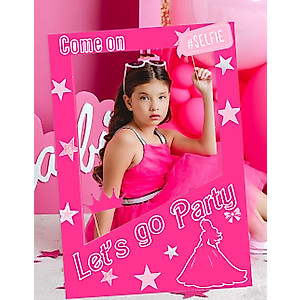 Hot Pink Girls Photo Booth Props Princess Doll Theme Decor Come on Let's Go Party Photo Booth for Bachelorette Party Decoration Pink Girls Birthday Bridal Shower Pink Party Supplies