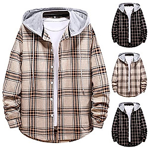 Mens Hoodies Pullover Men's Casual Plaid Flannel Jacket Lightweight Flannel Hoodie Long Sleeve Button Down Shirt Hoodies Coat Outfits p01