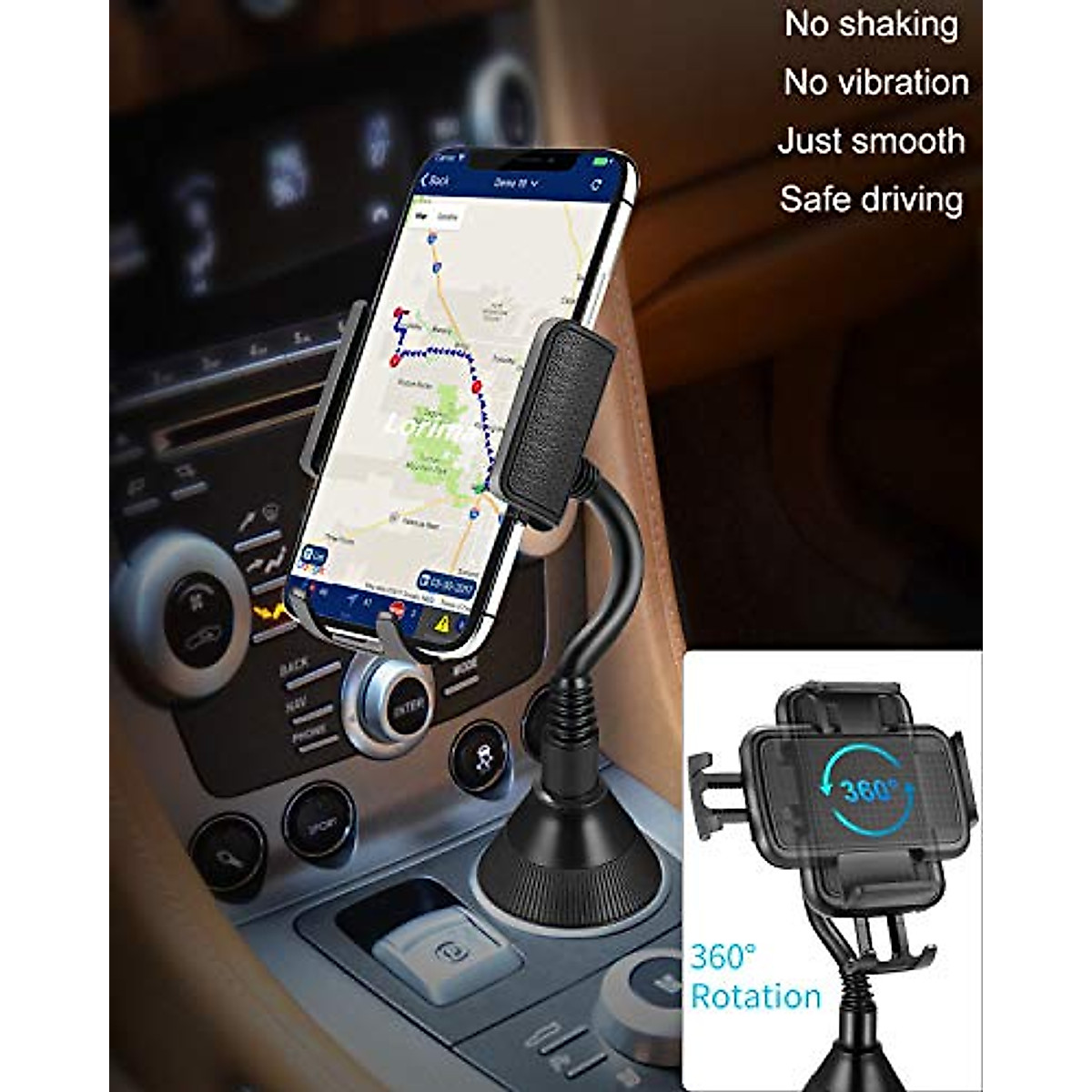 Lorima Cup Holder Phone Mount with A Flexible Gooseneck, Cup Holder Phone Holder for iPhone 13/13 Pro/13 Pro Max, 12 Pro Max/12/11/XS/Samsung Galaxy, Fits All 4-6.7in Smartphones