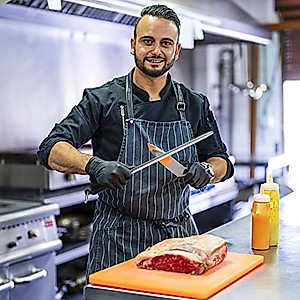 SIHUUU Carbon Steel Black Knife Sharpening Steel with Hanging Holes,10 Inch