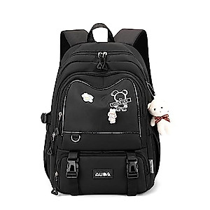 LANSHIYA Girls Kawaii Backpack with Pendent&Pins Teens Solid Color Bookbag Elementary School Students Daypack Cute Outdoor Travel Bag