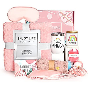 Get Well Soon Gifts for Women, 11 Pcs Care Package Gift Feel Better Get Well Basket After Surgery Recovery Self Care Gift Thinking of You Box with Blanket Tumbler for Women Sick Friends(Pink)