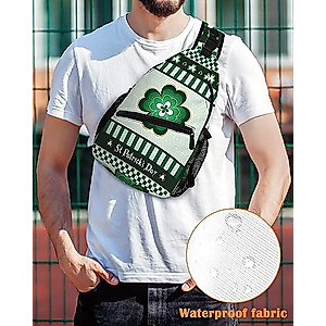 Sling Backpack, St. Patrick's Day Lucky Shamrock Green White Checkered Pattern Waterproof Lightweight Small Sling Bag, Travel Chest Bag Crossbody Shoulder Bag Hiking Daypack for Women Men