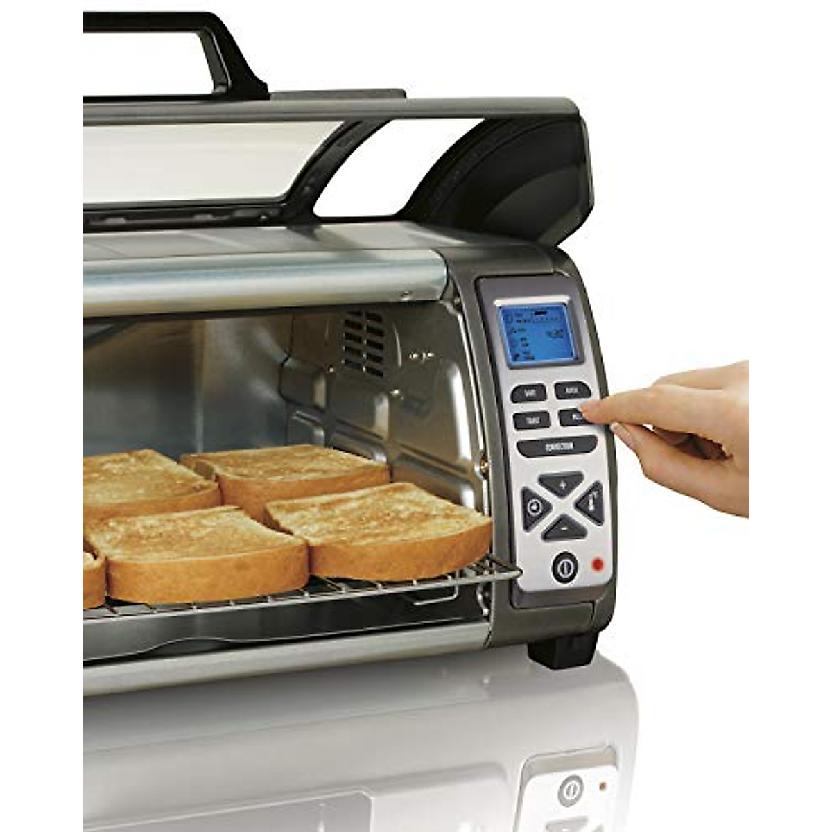Hamilton Beach Digital Countertop Toaster Oven with Easy Reach Roll-Top Door, 6-Slice, With Bake Pan, Stainless Steel (31128)