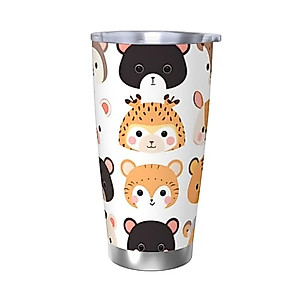 AYCZN Cute Animal Zoo 20 OZ Tumbler Stainless Steel Travel Coffee Mug, Tiger Bear Giraffe Insulated Water Bottle with Lid and 2 StrawsLeakproof Thermal Cup