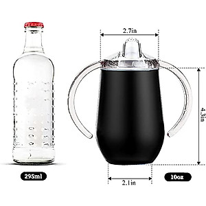 Stainless Steel Straw Sippy Cup with Handles & Silicone Lids,10 oz BPA Free Double Wall Vacuum Insulated Sippy Cup Mug Tumbler Toddler Straw Cups for boys and girls Non-Spill Sippy Cups (Black)