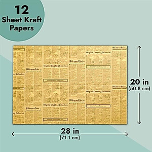 Juvale 12 Sheets of Kraft Paper Newspaper Wrapping Paper for Moving, Packing, Vintage Wrapping Paper for Arts and Crafts, Bulletin Board Easel, DIY Projects (28 x 20 Inches)