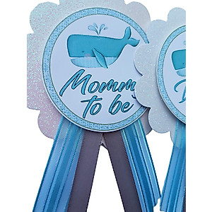 2 Mommy & Daddy to Be Pin Whale Ocean Baby Shower It's a Boy for parents to wear, Blue & White Sprinkle
