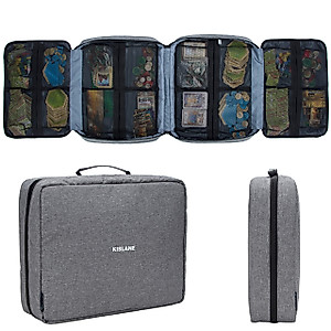 KISLANE Board Game Carrying Case with 18 pockets for Board Games, Pieces, Tokens, Cards and More, Expandable Board Game Storage Solution for Travel, Party, Gathering (Grey)