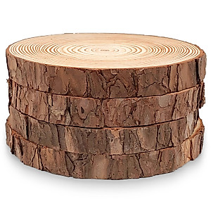 DSYIL 4 Pack Large Unfinished Wood Slices, 7-8 Inch Wood Round Circles with Tree Bark, Rustic Wood Slabs Bulk, Christmas Ornaments Wood Pieces for Rustic Wedding Table Centerpieces Decoration