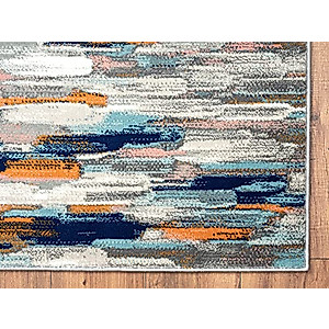 Abani Rugs Orange & Blue Contemporary Abstract Area Rug Contemporary Style, Porto Collection Stain Shedding Resistant, 6' x 9' Rectangle