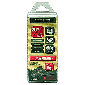 FORESTER FULL-CHISEL CHAINSAW CHAIN LOOP – Non-safety chain 3/8" | .050 Gauge | 72 Drives for 20" BAR | Serious Cutting Blade | Fits Stihl, Oregon, and Husqvarna Chainsaws (72 Drives for 20" Bar)