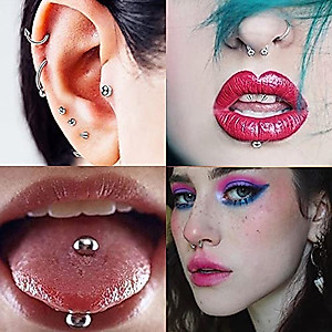 LOYAL BOOK 104pcs Piercing Kit 14G16G Belly Button Piercing Kit Septum Piercing Kit Belly Piercing Kit Piercing Kits for all piercings (Stainless steel color)