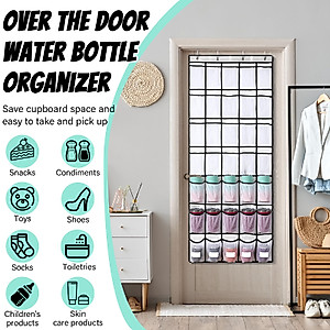 GliCraft 35 Pockets Over the Door Water Bottle Organizer Hanging Water Bottle Organizer with Elastic Strap Mesh Bag and Pen Water Bottle Holder for Door Closet Pantry Storage Rack(White)