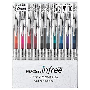 Pentel BL77TL-10 EnerGel Ink Ballpoint Pen, 0.03 inches (0.7 mm), 10 Colors