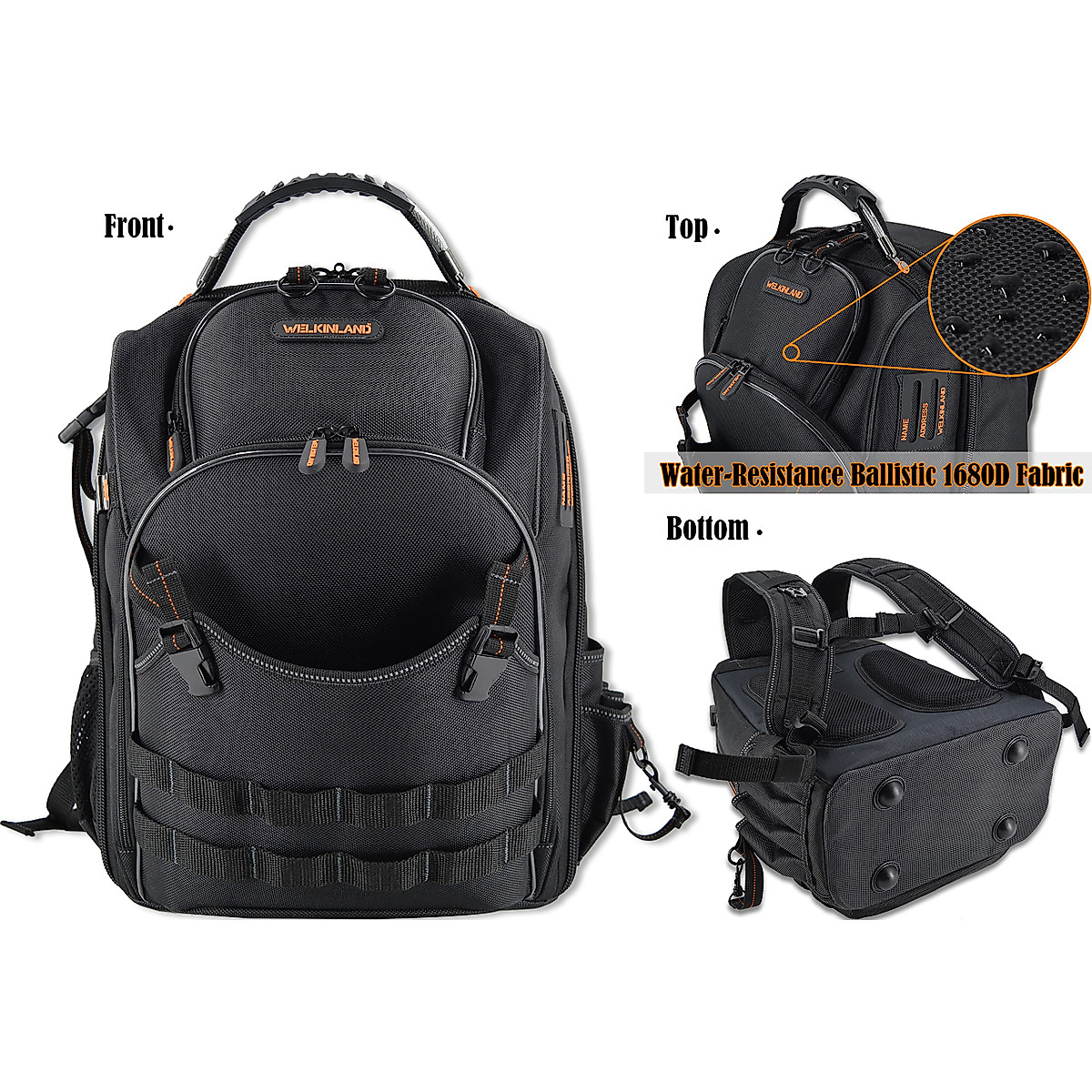 WELKINLAND 66-Pockets Backpack Tool Bag, Heavy-Duty Tool Backpack, Electrician backpack, Jobsite backpack, Tool back pack for men, Tool backpack for electricians, Tool backpack for construction