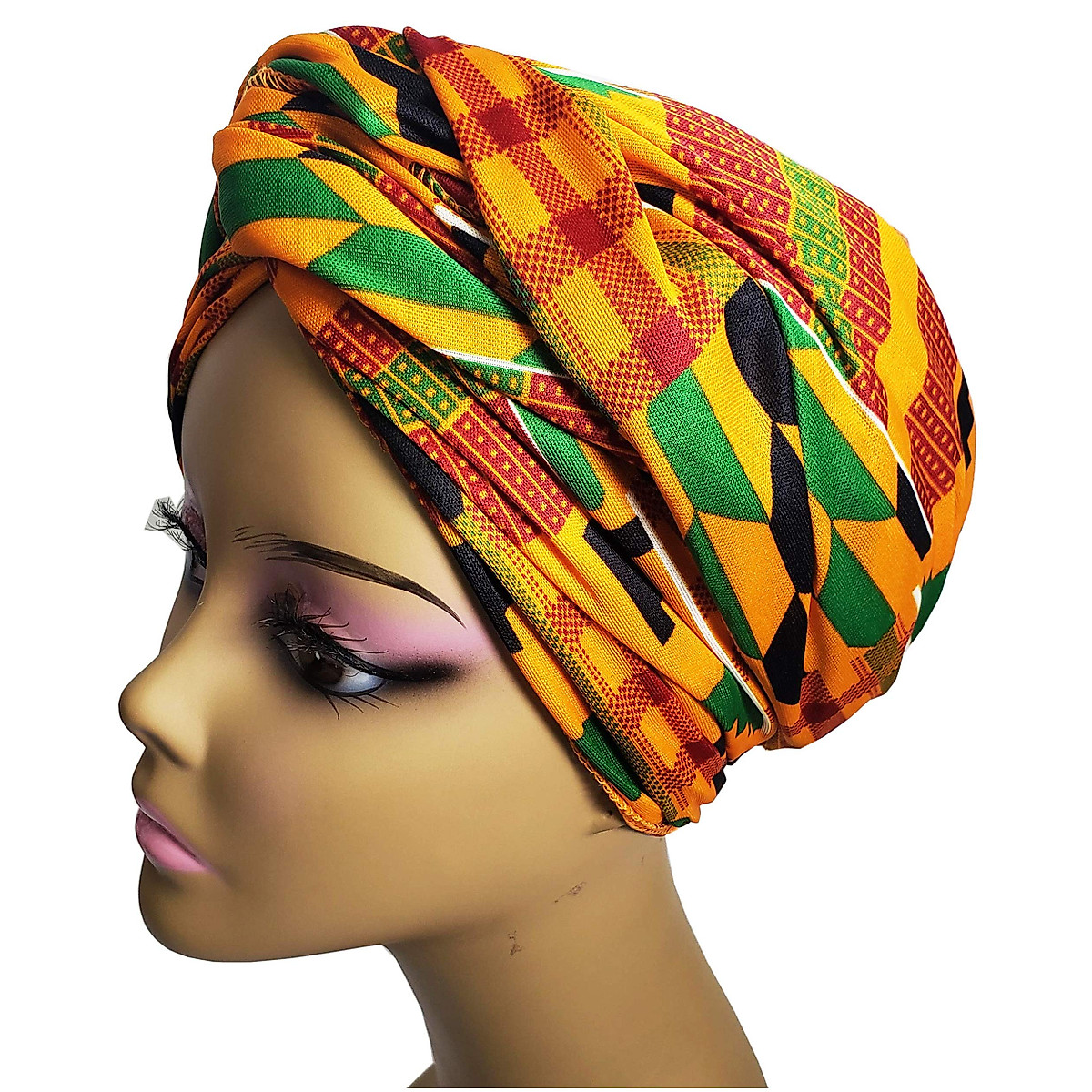 HIHIBEAUTY Stretch Head Wrap Scarf Head Wrap for women Turban Wrap Stretch Jersey Long Turban Head Wrap Tie 1 or 2 (19sd black 2601-2)