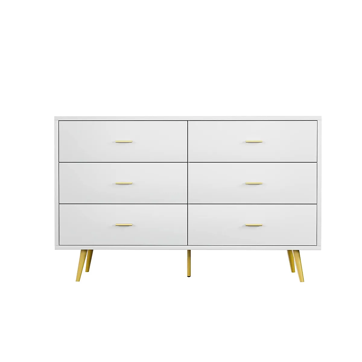 JOZZBY White Dresser, 6 Drawer Dresser for Bedroom with Wide Drawers and Metal Handles, Modern Wood Storage Chest of Drawers for Living Room Hallway Entryway