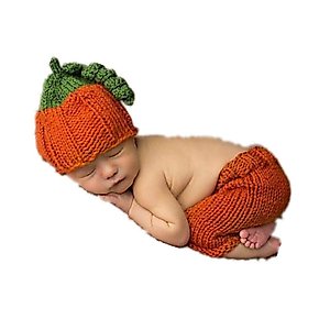 Lppgrace Newborn Baby Photo Props Outfits Pumpkin Hat Pants for Boys Girls Photography Shoot