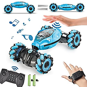 Remote Control Car, 2.4G 4WD Gesture RC Car, All Terrains Double Sides Rotating Hand Controlled RC Cars, Hand Gesture Remote Control Car with 2 Batteries, RC Cars for Boys and Girls with Light Music