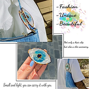 YOSOMK 3" Retro Blue Eye Hair Claw Clips - Non-slip Small Hair Accessories for Women With Unique Design and Stitching Color for Thick and Thin Hair