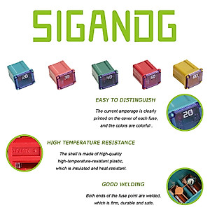 SIGANDG 10pcs Low Jcase Block Fuse car Fuse for Trucks Cars and SUVS (20A/30A/40A/50A/60A, 2pcs Each)