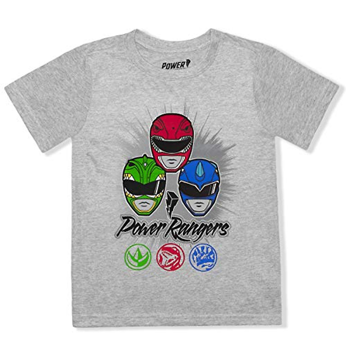 Power Rangers Red Ranger, Blue Ranger and Green Ranger Boys 3 Pack T-Shirts for Big Kids – Blue/Red/Grey