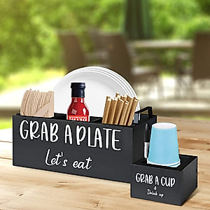 MEMOORIAL Kitchen Utensil Holder, Paper Plate Dispenser, Paper Plate Holder for Kitchen Counter, Disposable Dish and Cup Holder Utensil Caddy for Kitchen, Party, BBQ