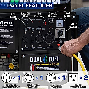 DuroMax XP12000EH Generator-12000 Watt Gas or Propane Powered Home Back Up & RV Ready, 50 State Approved Dual Fuel Electric Start Portable Generator, Black and Blue