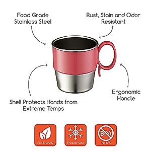 Innobaby Din Din Smart Stainless Steel Cup (9 oz) with Handle for Babies, Toddlers and Kids. BPA Free, Pink , 9.5 Ounce