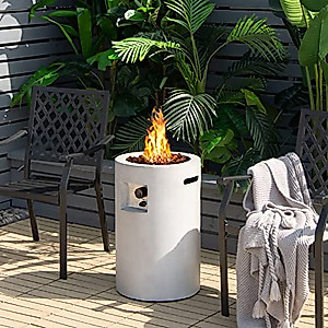 16 Inch Auto-Ignition Outdoor Gas Fire Pit Table, 30,000 BTU Steel Propane Round Firepit with Waterproof Protective Cover, CSA Certification, for Garden,Balcony Decor, Wood-Grain Pattern (White)