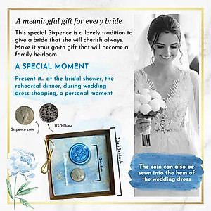 Authentic Silver Sixpence Coin For Bride's Shoe - 4 Piece Set Includes 1960 Sixpence, Sentimental Message Card, Something Old New Borrowed Something Blue Tradition Wedding Poem Card, Keepsake Gift Box