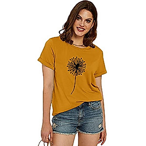 Cicy Bell Women's Dandelion Print T Shirts Cute Graphic Tees Short Sleeve Summer Cotton Tee Tops