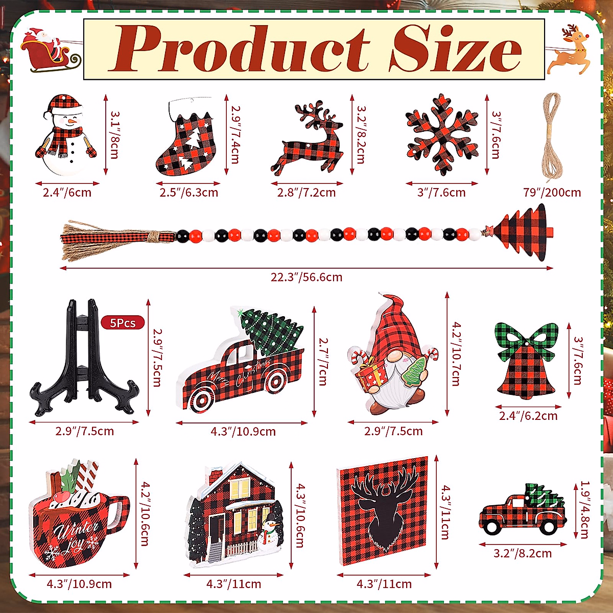 Lucomb 19 Pcs Christmas Tiered Tray Decor Set, Brown Wooden Signs, Farmhouse Rustic Decor, Indoor Kitchen Table Decorations