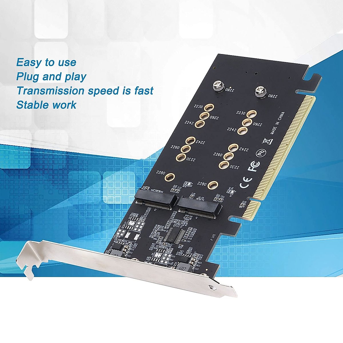 Nvme Pcie Card, Pcie Nvme Adapter NVME Two‑Plate Design 3.0 X16 Great Workmanship Environmentally Durable for Computer for Desktop for Replacement for PC
