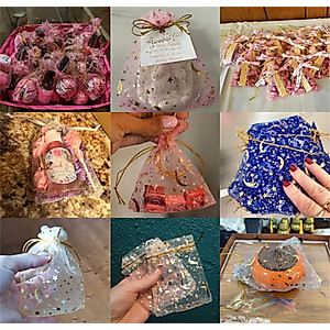100 Mixed Organza Jewelry Gift Pouch Candy Pouch Multi Drawstring Wedding Favor Bags OZ8H (3.5x4.7 inch, moon star)