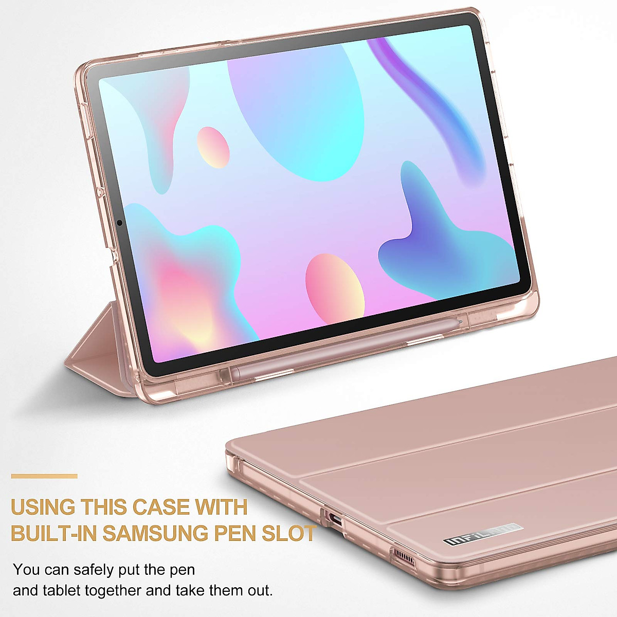 INFILAND Case for Samsung Galaxy Tab S6 Lite 10.4 Inch(2024/2022/2020) - Shockproof Frosted Translucent Back with S Pen Holder&Auto Wake/Sleep Function, Rose-Gold