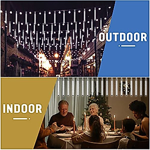 Rivokeer 240 LED Meteor Shower Rain Lights 10 Tube 12INCH/30CM Icicle Falling Rain Drop Christmas Light, Waterproof Cascading Lights for Holiday Party Wedding Christmas Tree Decoration, White