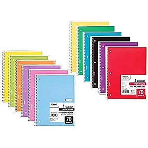 Mead Wide Ruled Spiral Notebooks, Bulk Pack of 12 Colors - 1-Subject Spiral Notebooks Wide Ruled - 70 Pages - Cute Single Subject Notebook Wide Ruled for Adult & Kids - School & Office Use.