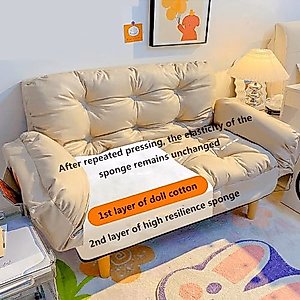 Modern Padded Lazy Couch, Small Double Sofa Bed, 5 Adjustable Backrests and Armrests, Loveseat with 4 Wooden Legs, for Living Room Bedroom Study Room