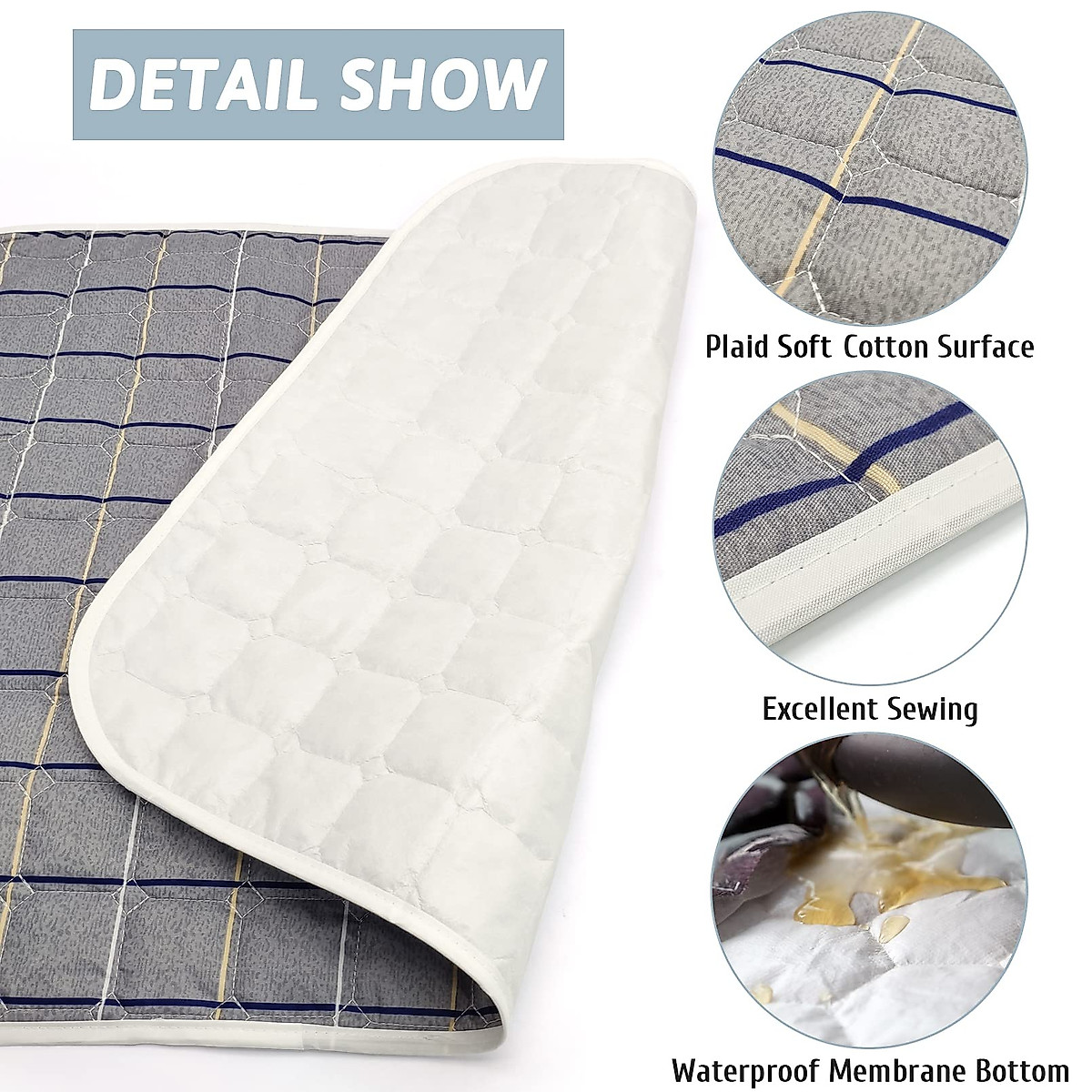 BNOSDM 4 Pack Guinea Pig Cage Liners Washable Mats Reusable Guinea Pig Pee Pads Waterproof Absorbent Bedding Liner for Hamsters Rats Bunny Rabbits Small Animals (Gray Plaid)