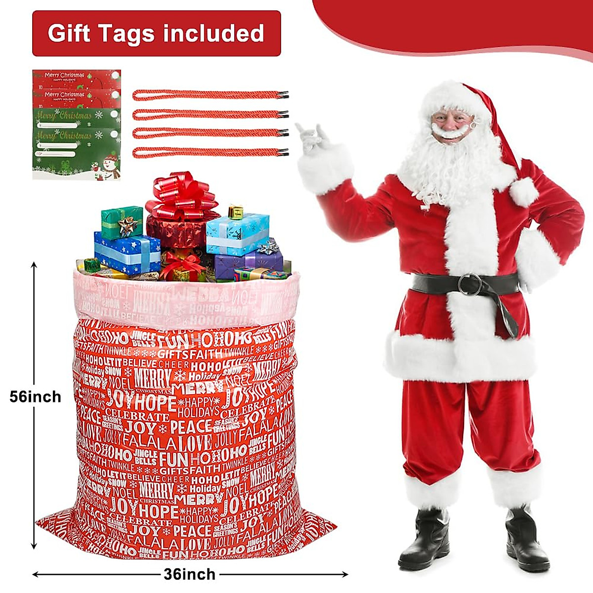 HRX Package Extra Large Christmas Gift Bags 56x36 inch, 4pcs Jumbo Gift Bags for Presents, Heavy Duty Plastic Wrapping Xmas Sack for Huge Gifts