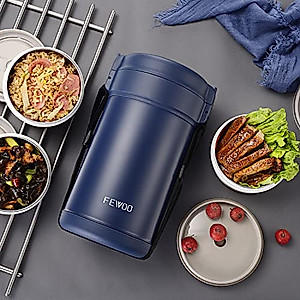 FEWOO Insulated Food Jar, 78oz Vacuum Stainless Steel Soup Thermos with Lunch Bag for Adults (Blue)