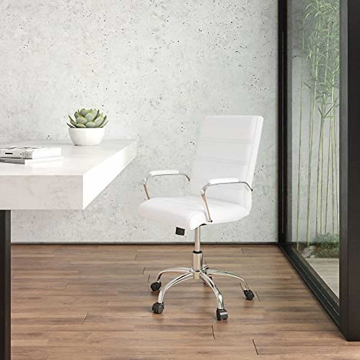 Flash Furniture Whitney Mid-Back Desk Chair - White LeatherSoft Executive Swivel Office Chair with Chrome Frame - Swivel Arm Chair