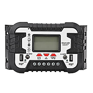 Solar Charge Controller, Solar Charge Controller MPPT Dual USB LCD Display 2.4A 12V24V IP32 Waterproof (50A)