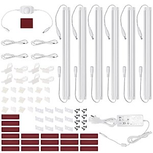 Litever Under Cabinet LED Lighting Kit, Super Bright, 6 PCS 12” Slim Light Bars, 31W 2000 Lumen, Dimmable, Plug or Wired Power Adapter, for Kitchen Cabinets Counter Shelf Workbench (Warm White 3000K)